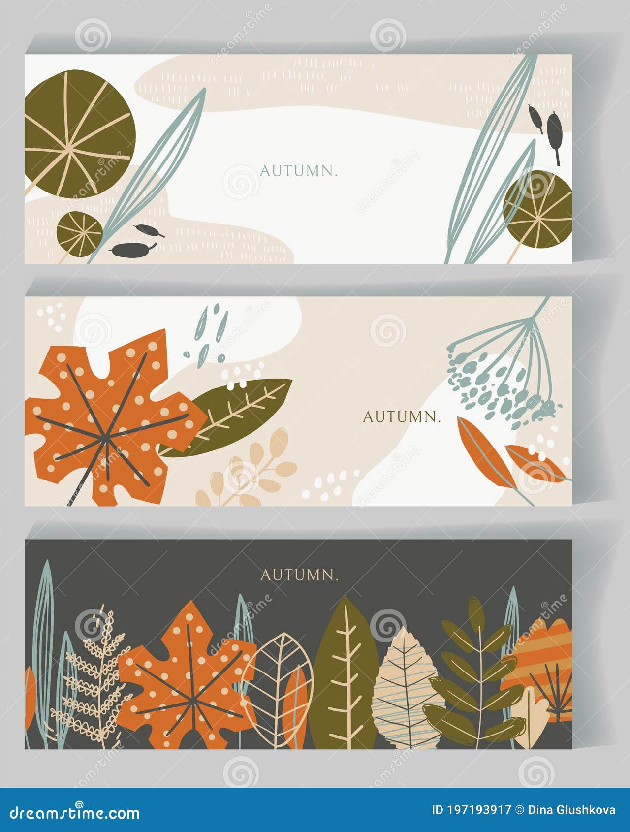 Horizontal Cards with Fall Color Leaves. Simple Designs Stock Vector ...