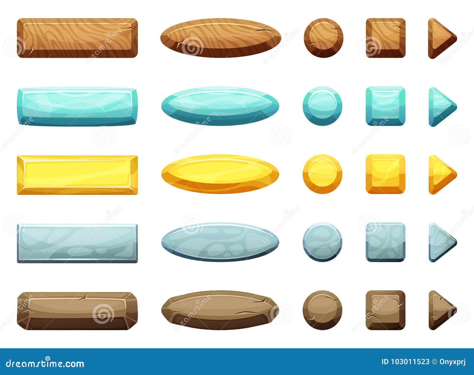 Horizontal, Circle, Triangle and Square Shapes of Cartoon Buttons ...