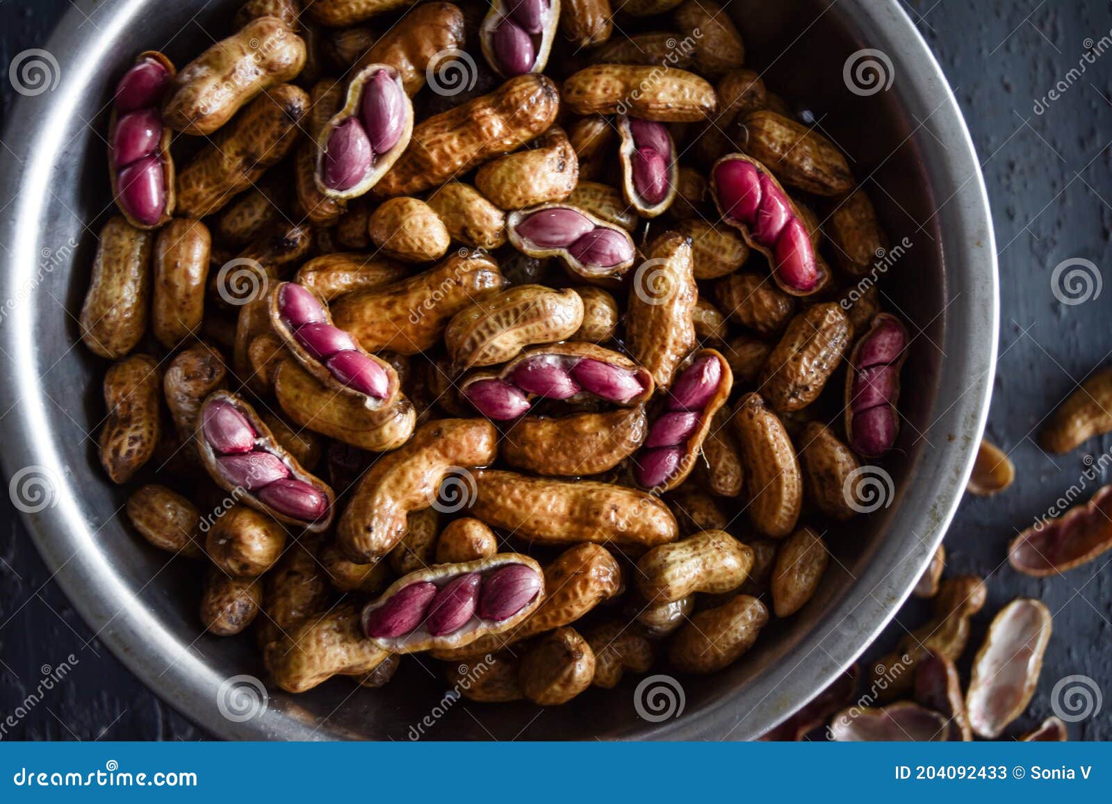 Horizontal Close Up of Boiled Peanuts or Groundnuts, Macro Shot of ...