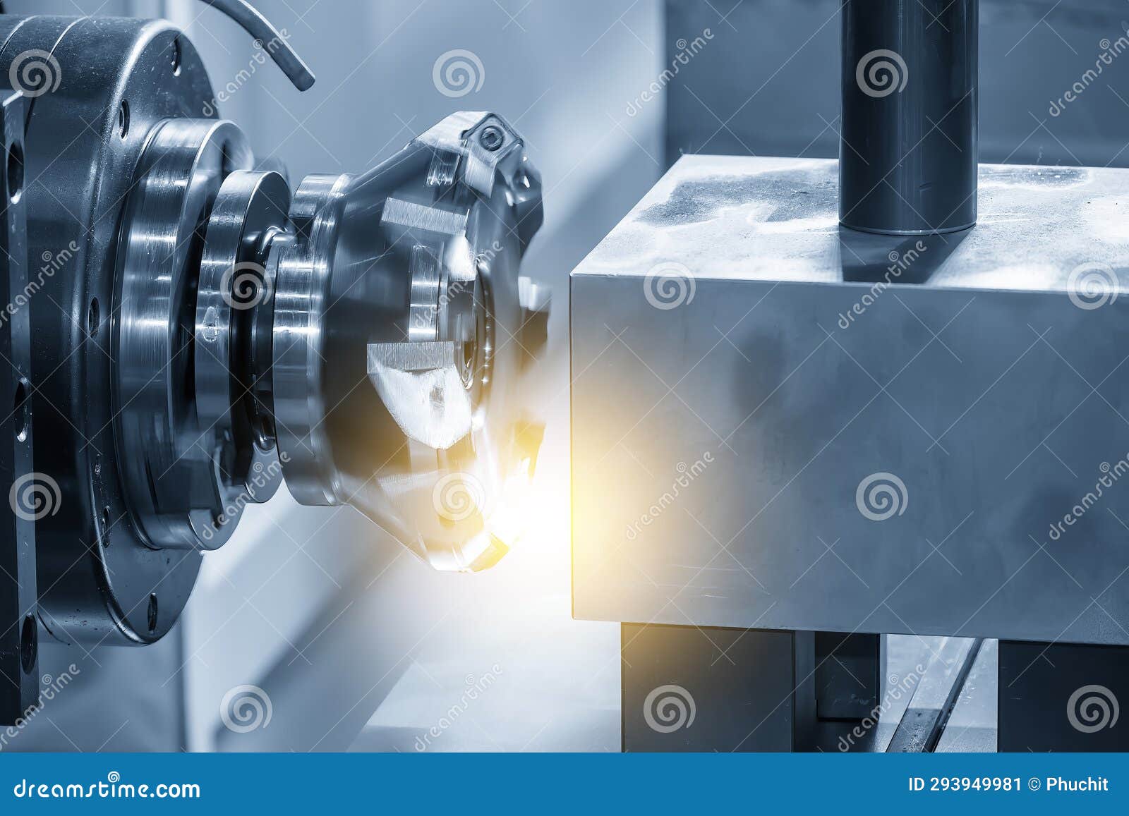 The Horizontal CNC Milling Machine Face Milling the Material with ...