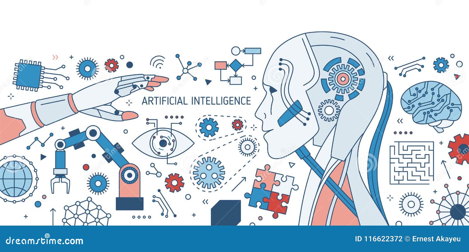 Horizontal Colorful Banner With Robot Or Android, Robotic Arm ...