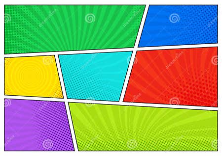 Horizontal Comics Backdrop. Bright Template with Cells, Halftone ...