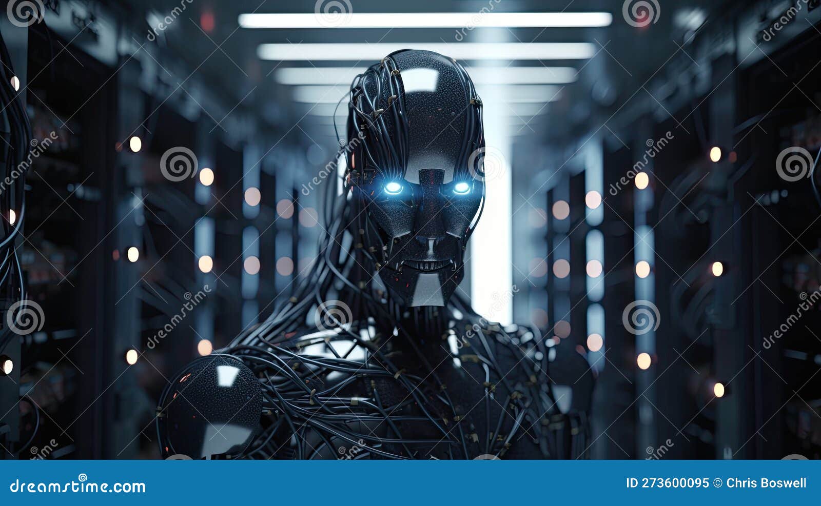 Horizontal Composition of Cyborg Robot Looking at Camera AI CGI Stock ...