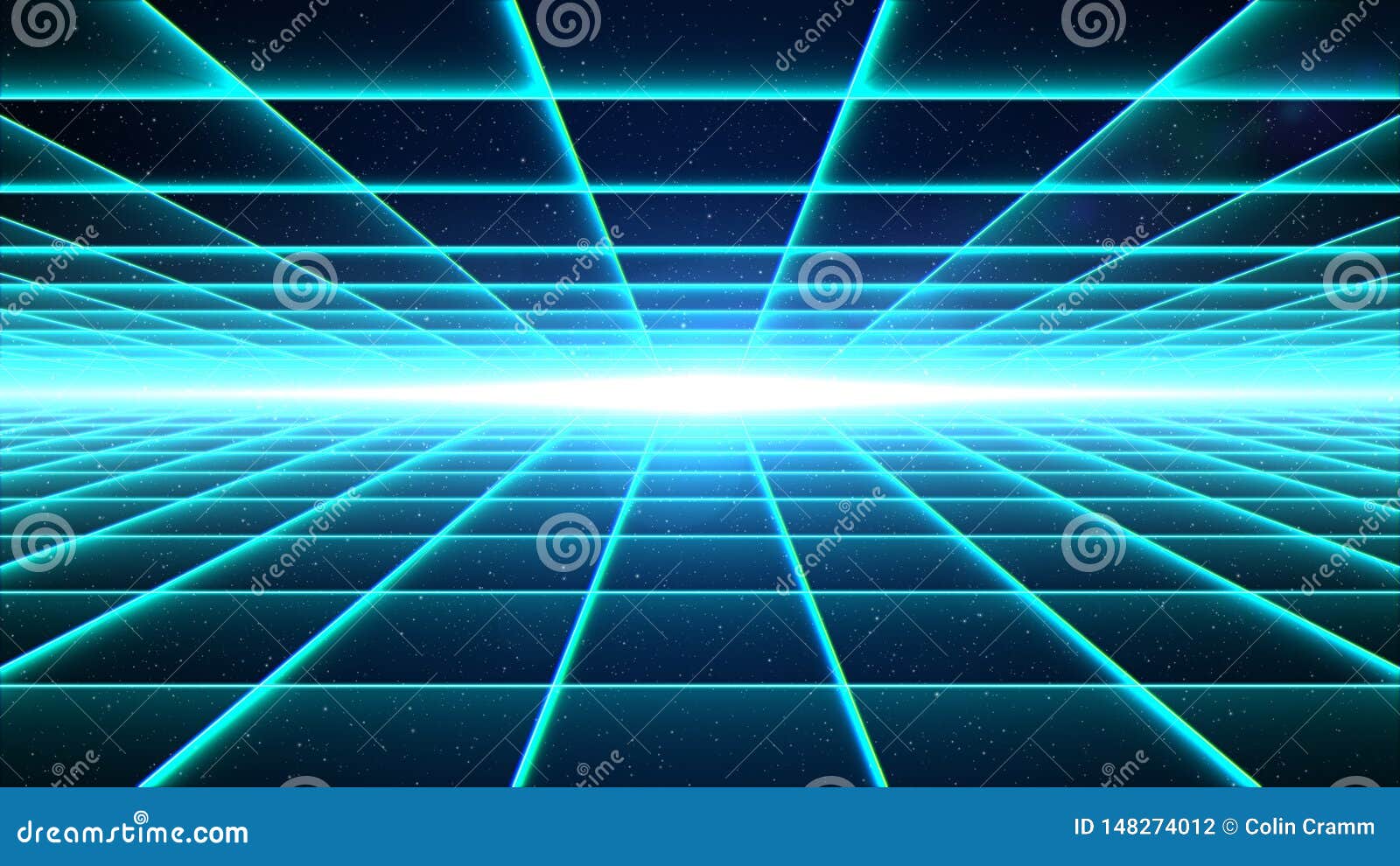 Horizontal Cyan Grid Tunnel with Light Stock Illustration ...