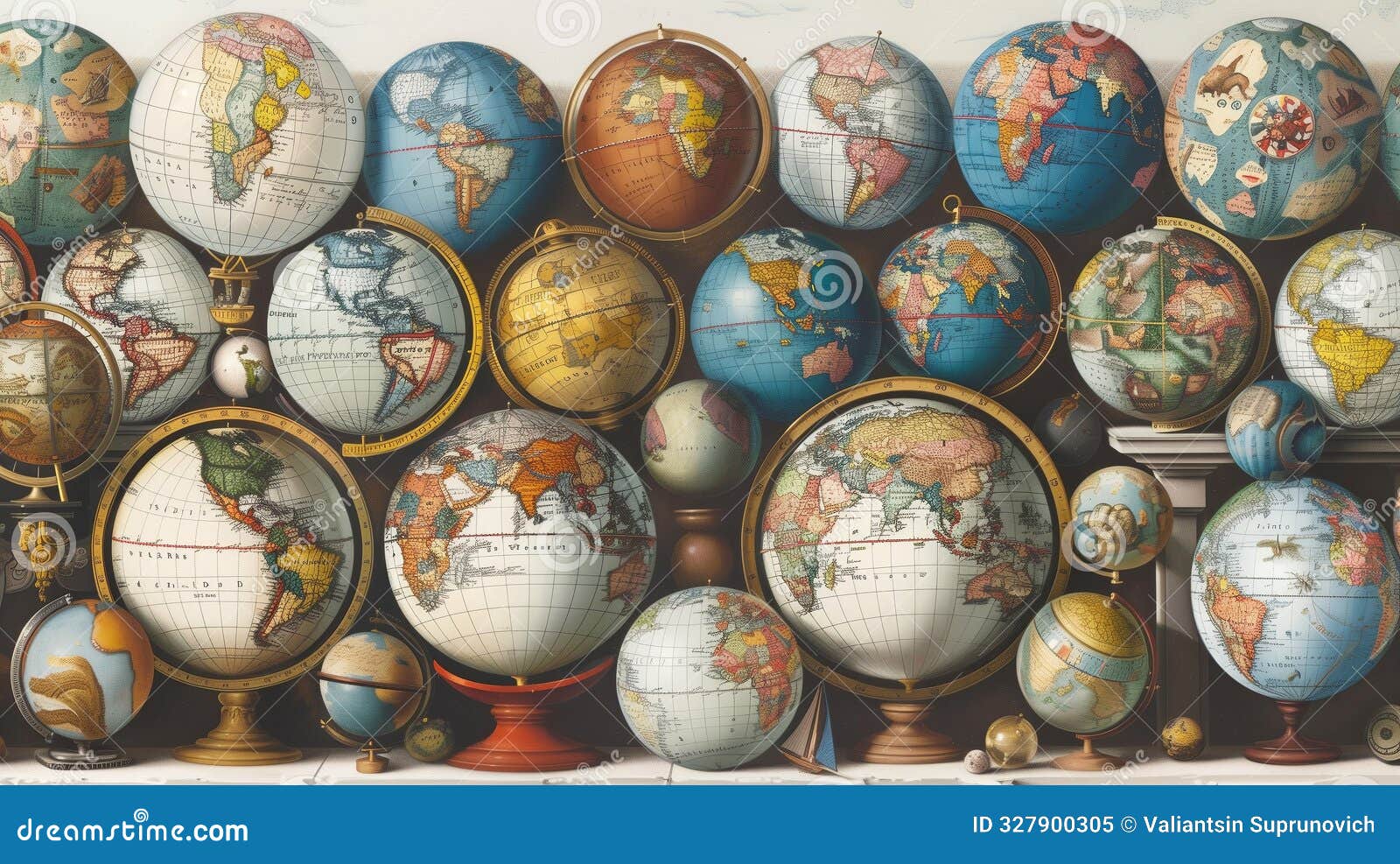 A Horizontal Decorative Border Composed of Various Globes and Maps ...
