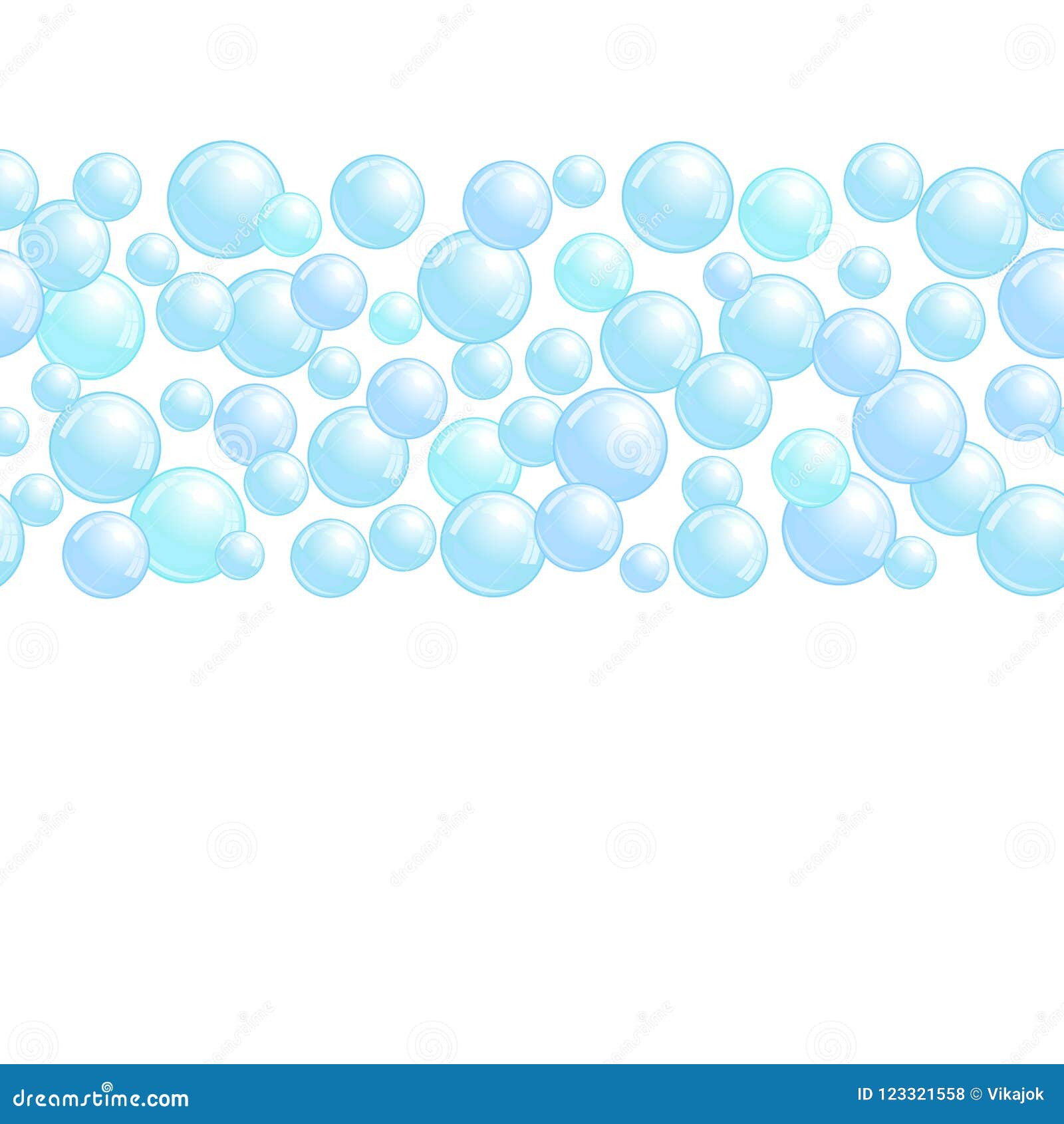 Horizontal Decorative Line with Soap Bubbles, Background with Realistic ...