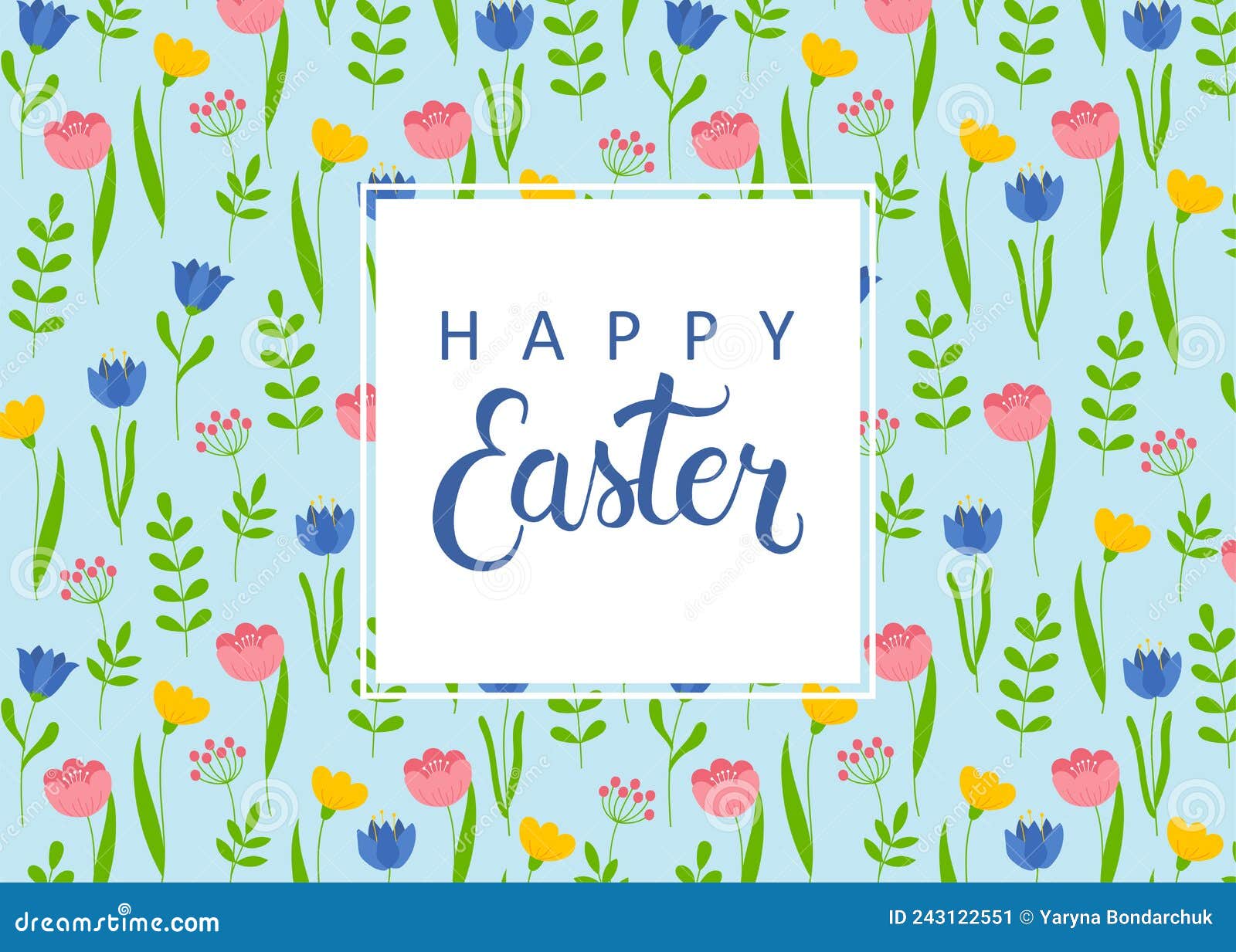 Horizontal Easter Greeting Card. Hand Drawn Text on Floral Pattern ...