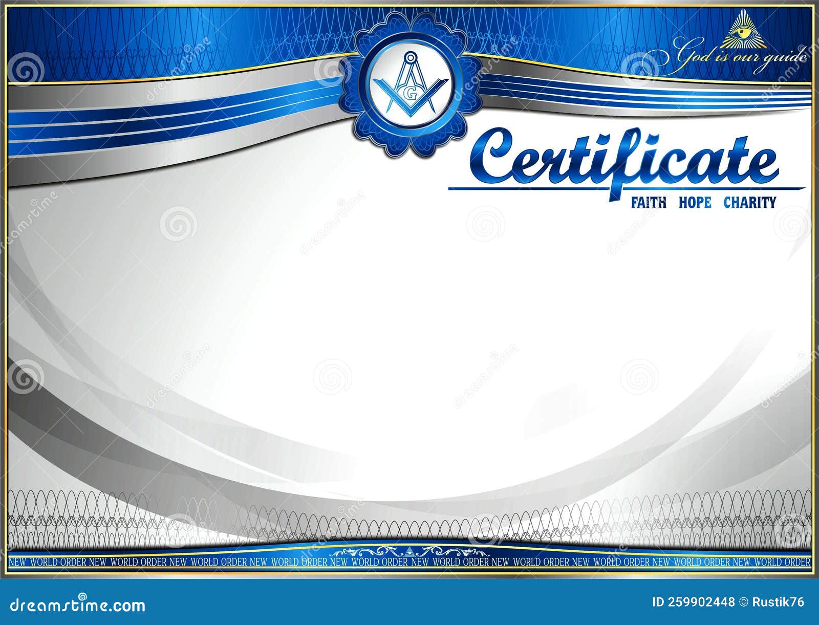 Horizontal Elegant Masonic Certificate with Abstract Waves. Blue ...
