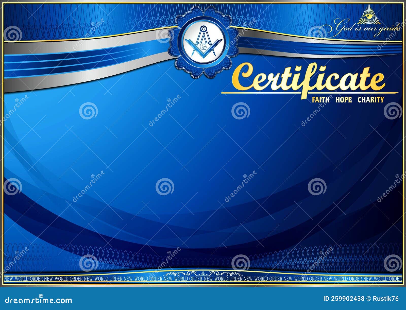 Horizontal Elegant Masonic Certificate with Abstract Waves. in Blue ...