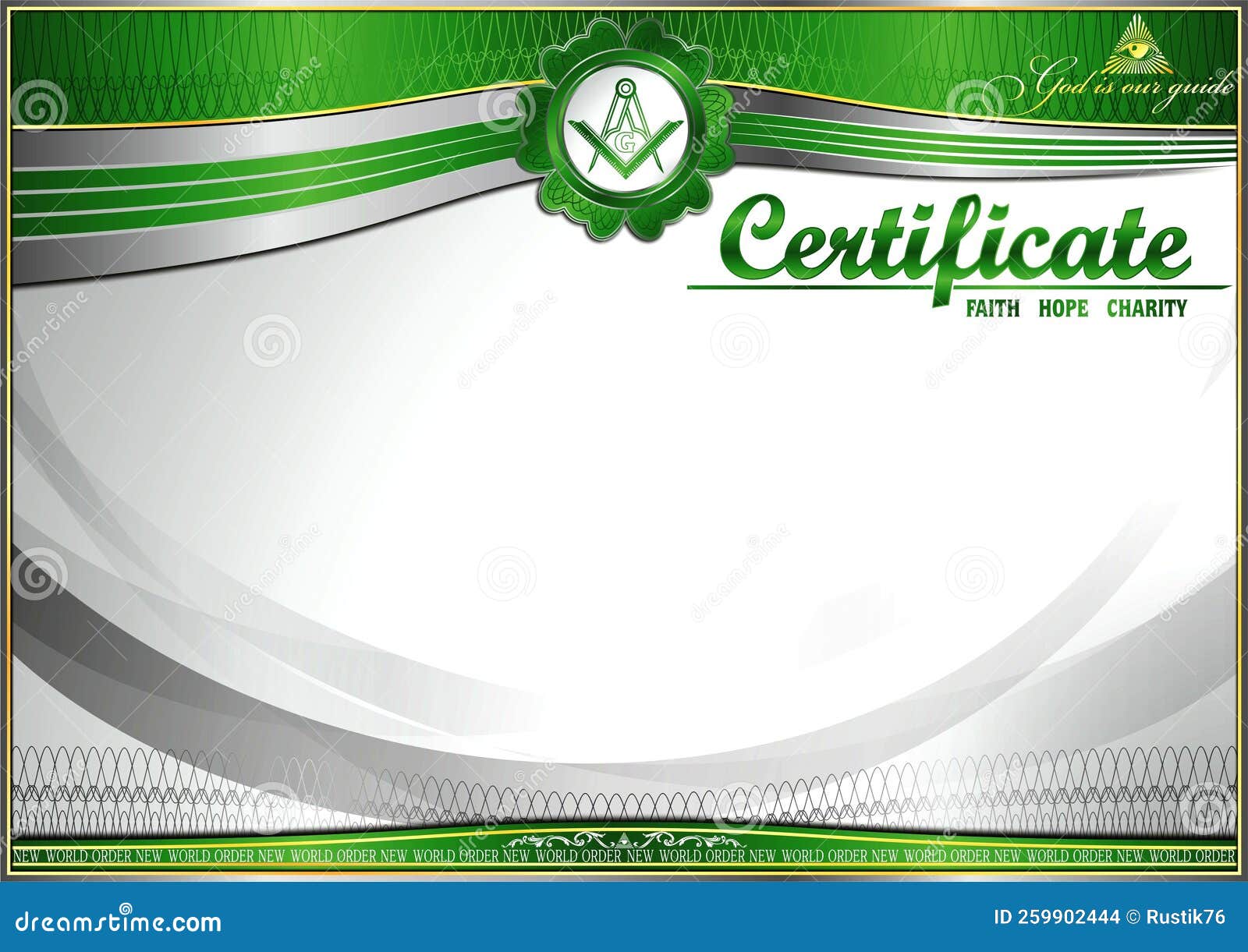 Horizontal Elegant Masonic Certificate with Abstract Waves. Green ...