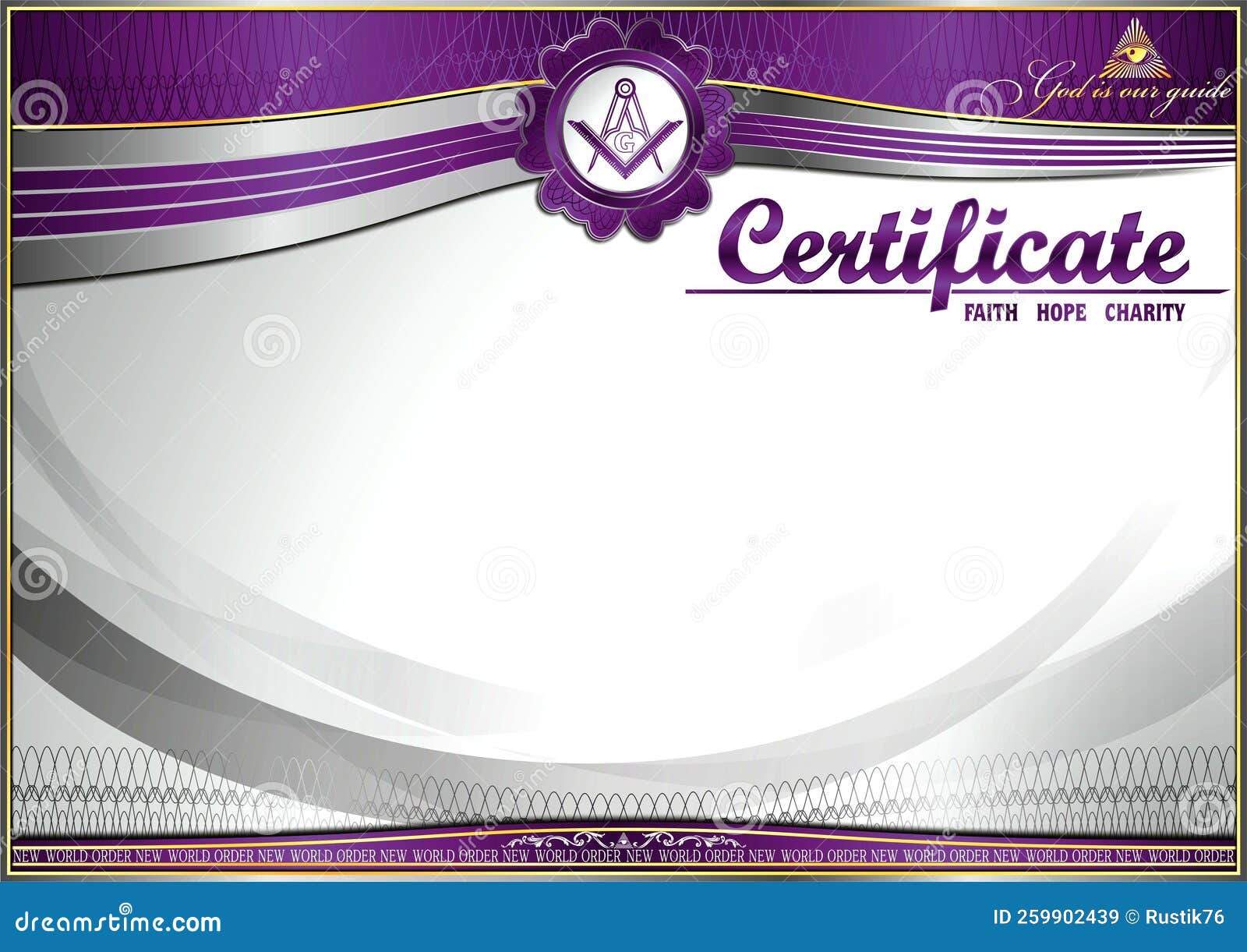 Horizontal Elegant Masonic Certificate with Abstract Waves. Lilac ...