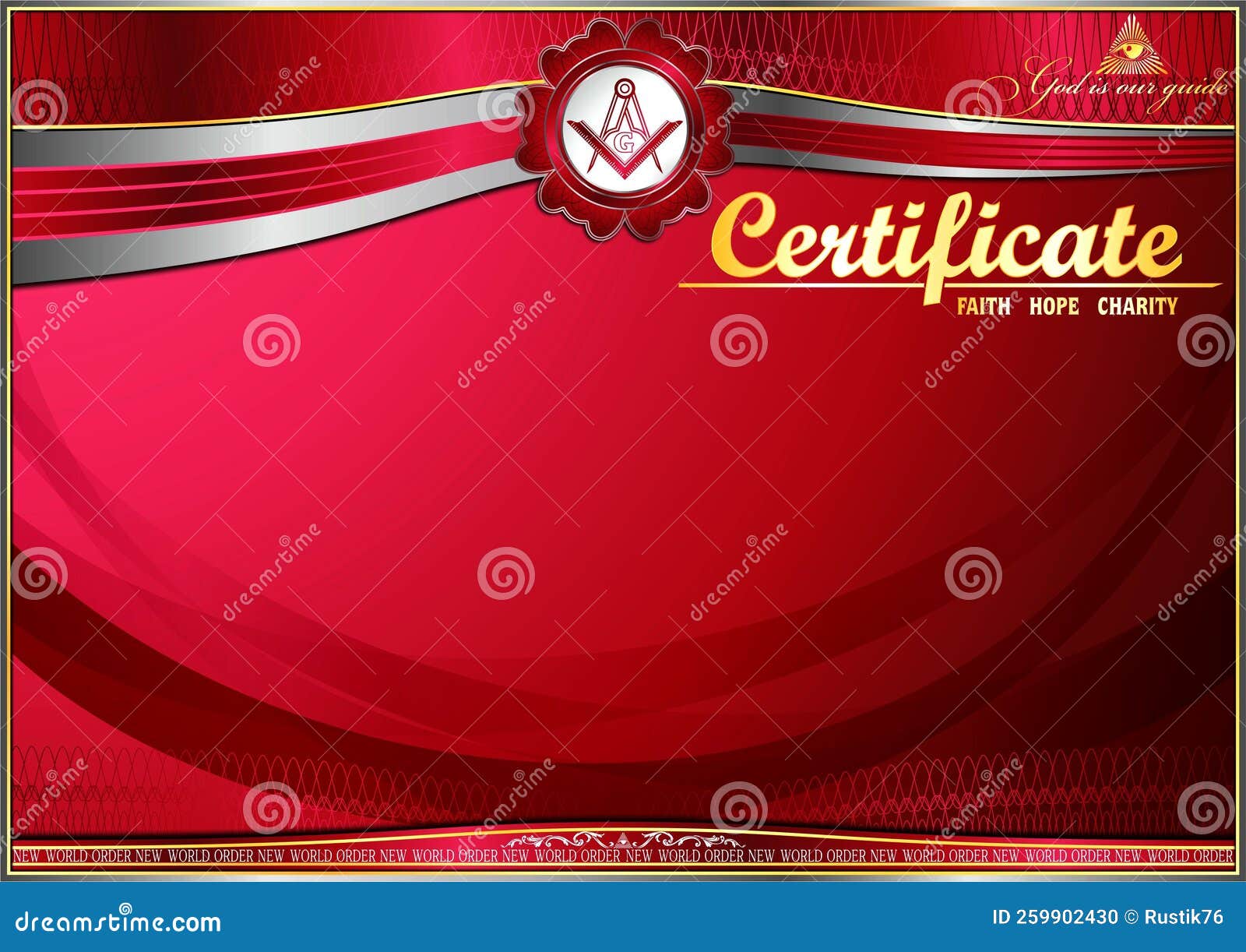 Horizontal Elegant Masonic Certificate with Abstract Waves. in Red ...