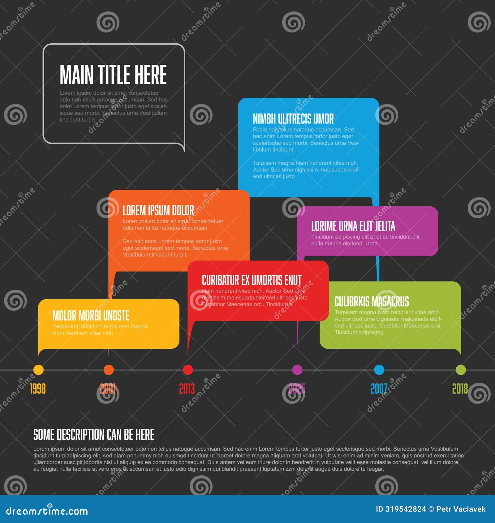 Horizontal Flat Dark Timeline Template Made from Color Rectangle Speech ...
