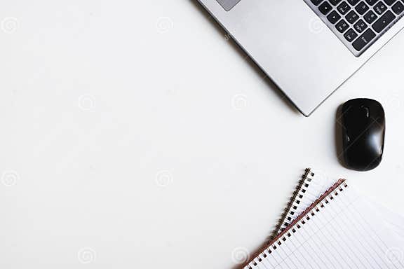 Horizontal Flat Lay with Laptop Keyboard, Computer Mouse and Notebooks ...