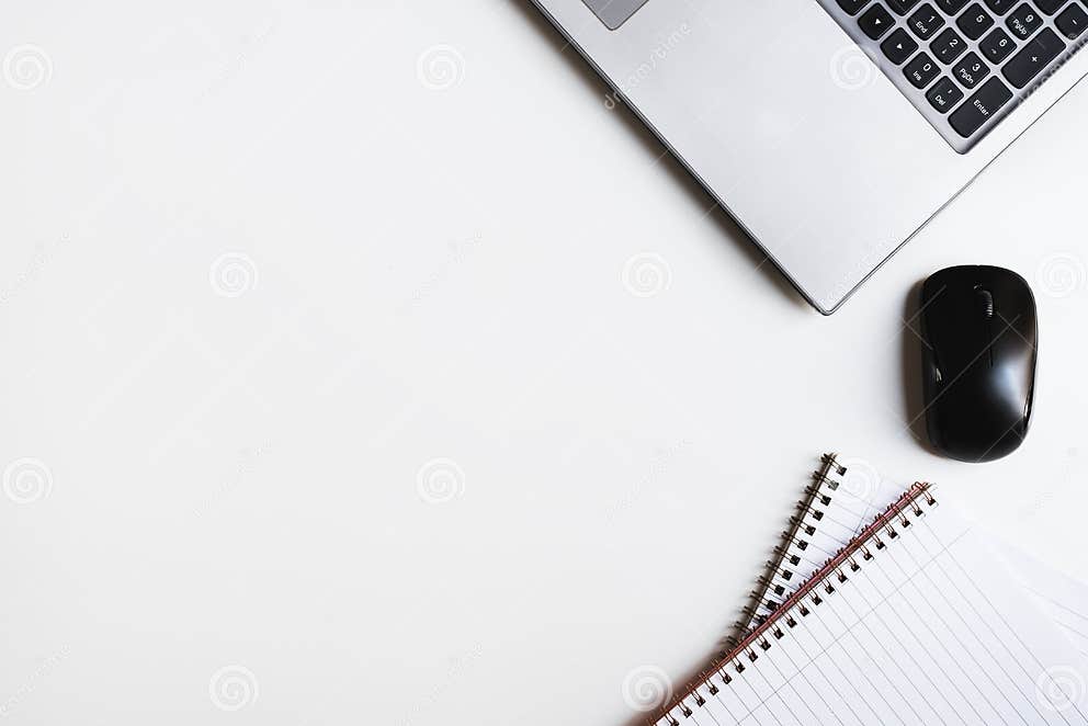 Horizontal Flat Lay with Laptop Keyboard, Computer Mouse and Notebooks ...