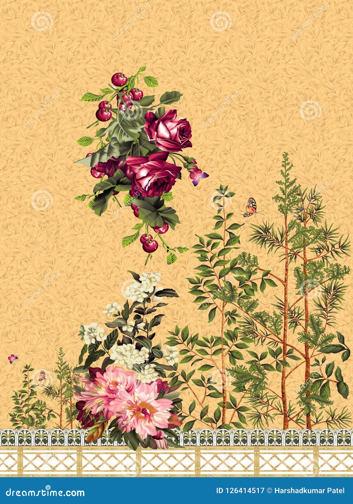 Flower horizontal border stock illustration. Illustration of polka ...