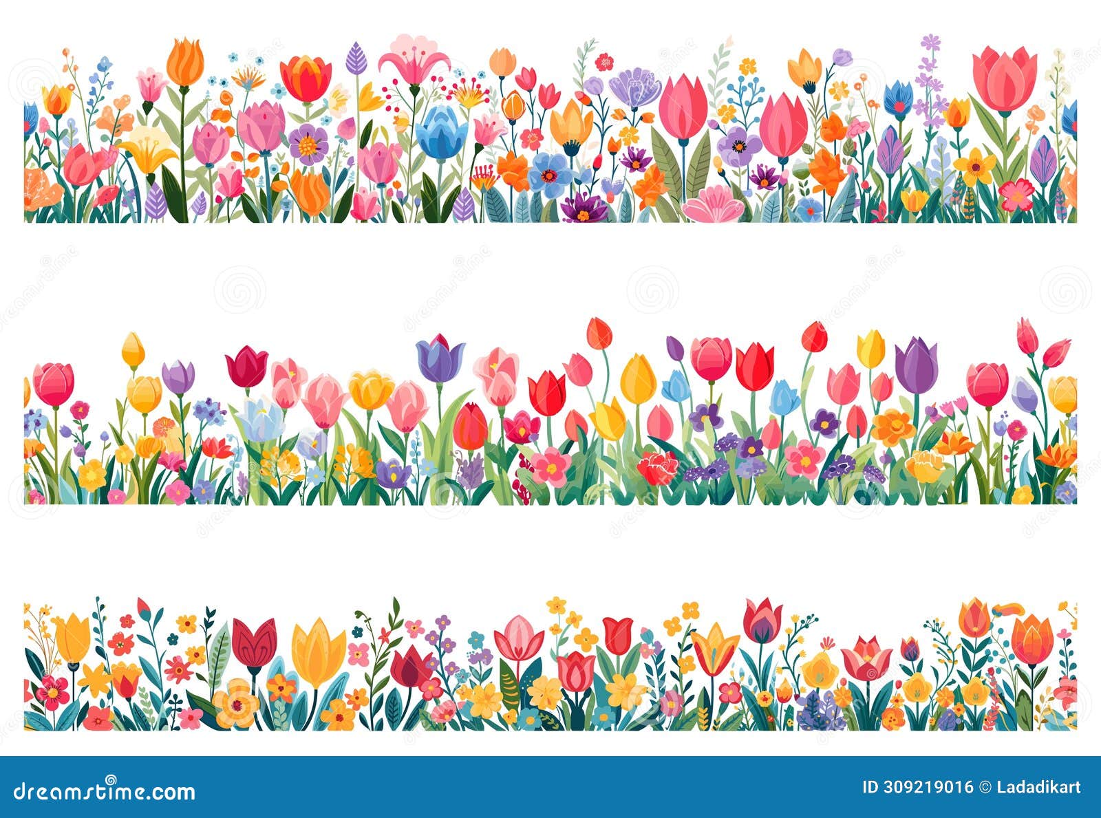 Horizontal Flowers Borders. Spring Blooming Floral Border Decors ...