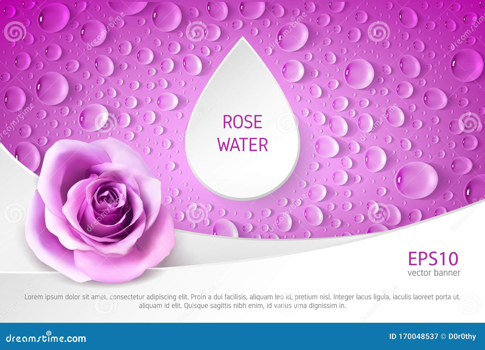 Horizontal Flyer with Realistic Rose and Drops Stock Vector ...