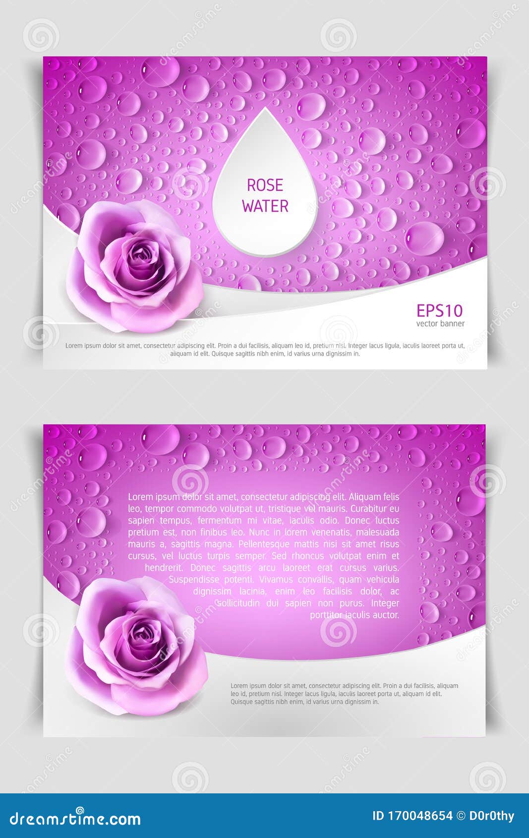 Horizontal Flyers with Realistic Roses and Drops Stock Vector ...