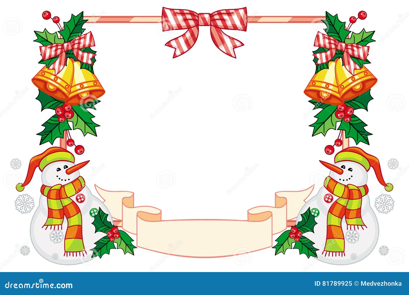 Horizontal Frame with Christmas Decorations and Snowman. Stock ...
