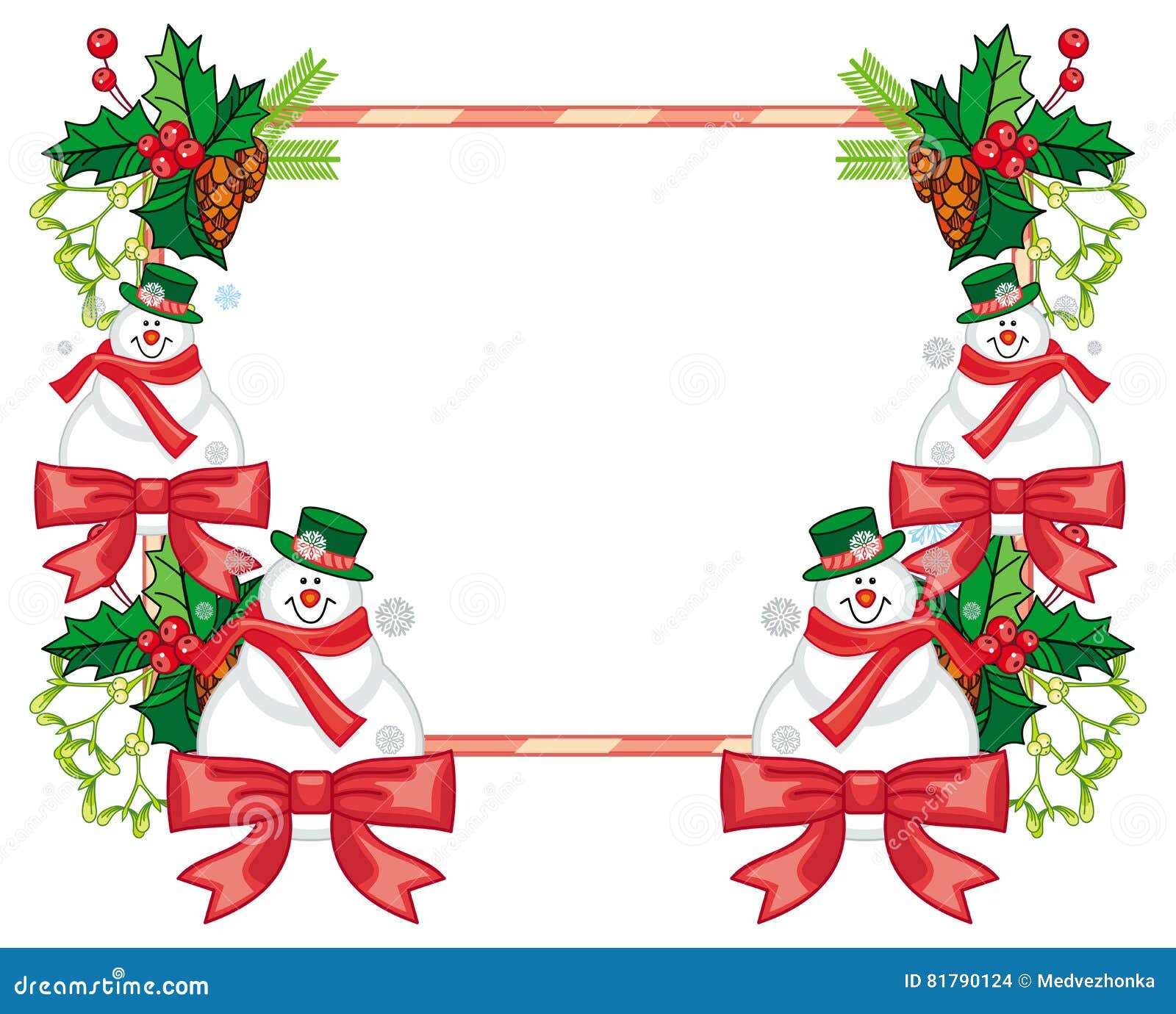 Horizontal Frame with Christmas Decorations and Snowman. Stock ...