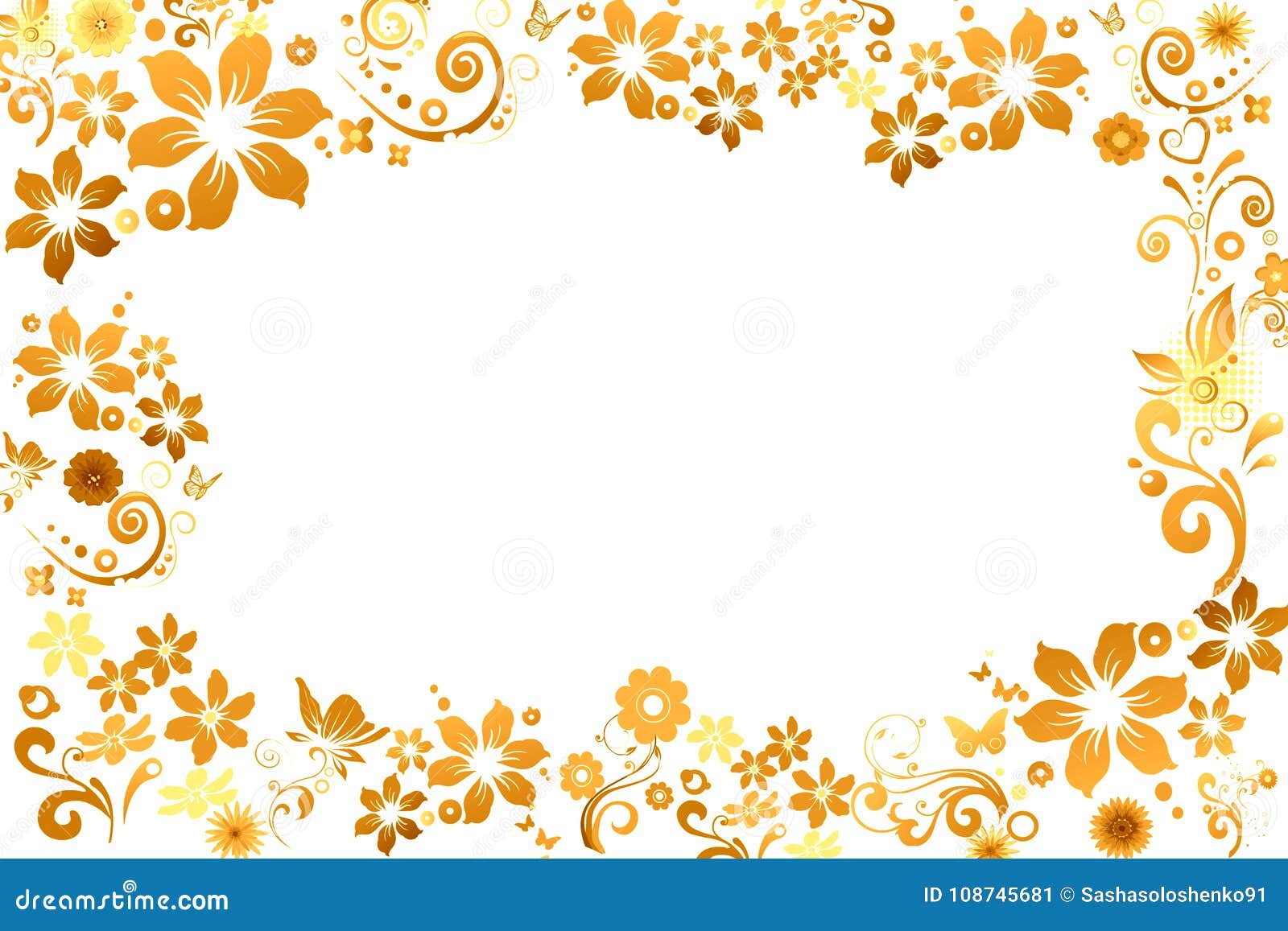 Horizontal Frame with Flowers on a White Background Stock Illustration ...