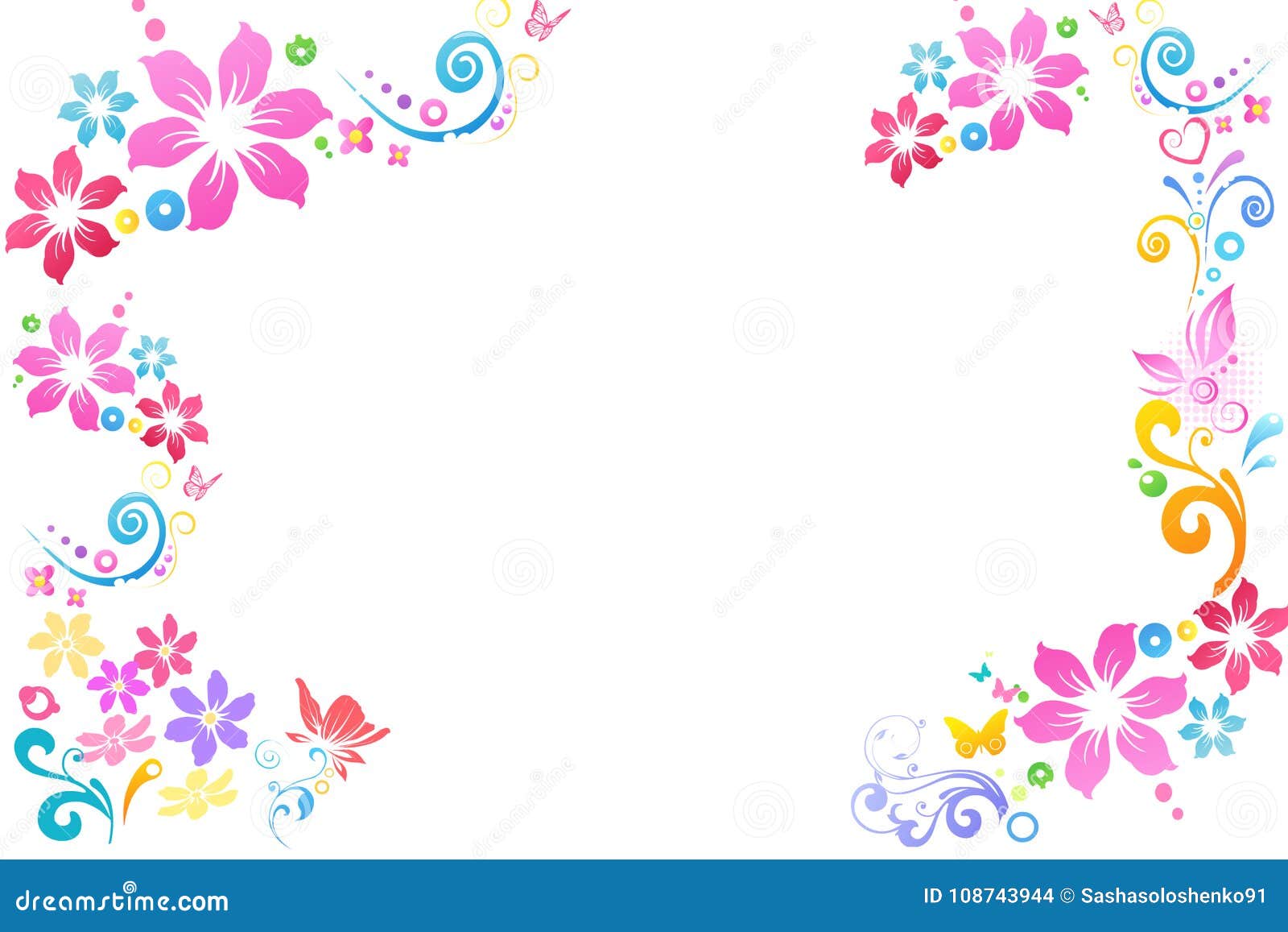 Horizontal Frame with Flowers on a White Background Stock Illustration ...