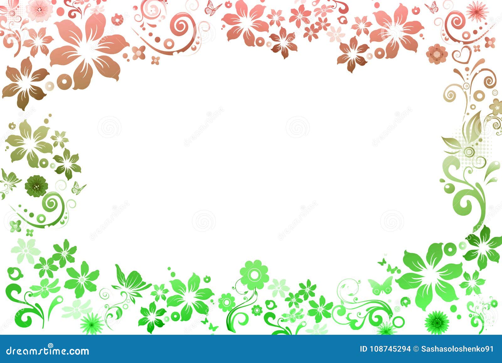 Horizontal Frame with Flowers on a White Background Stock Illustration ...
