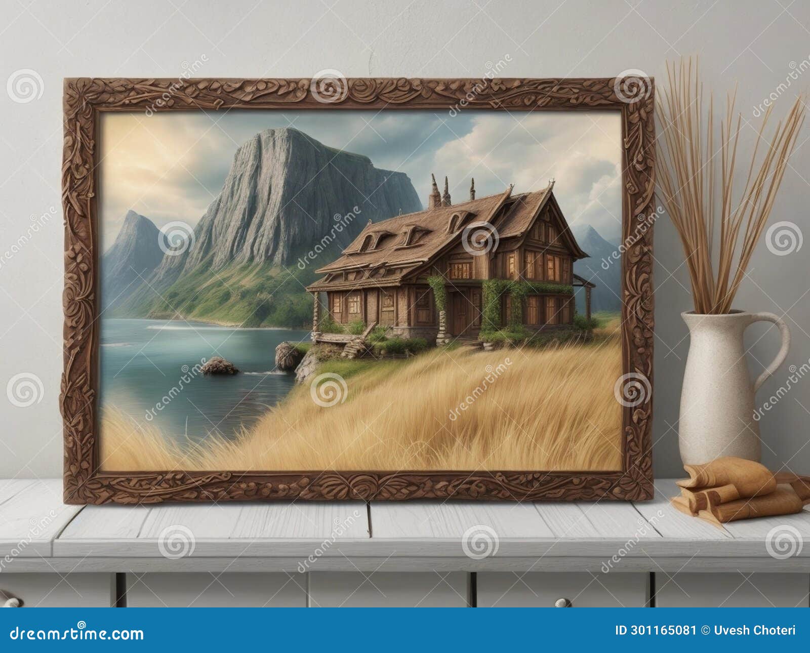 Horizontal Frame Poster Mock Up with Mild Interior Design Stock ...