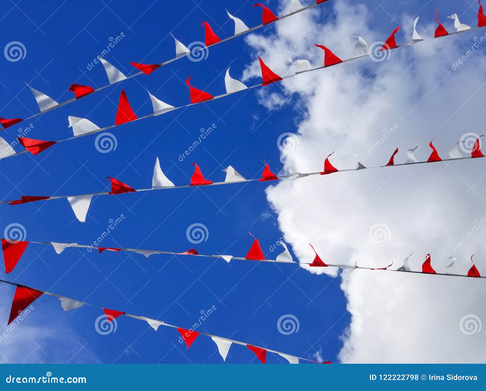 Horizontal Garland of Red and White Triangle Flags on Blue Sky Stock ...