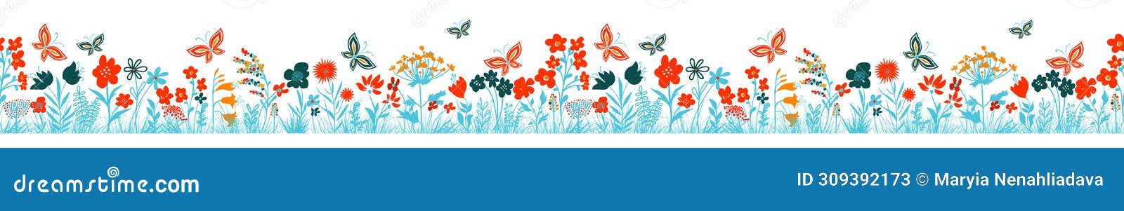 Horizontal Grass Headers Seamless Pattern. Cute Simple Flowers and ...