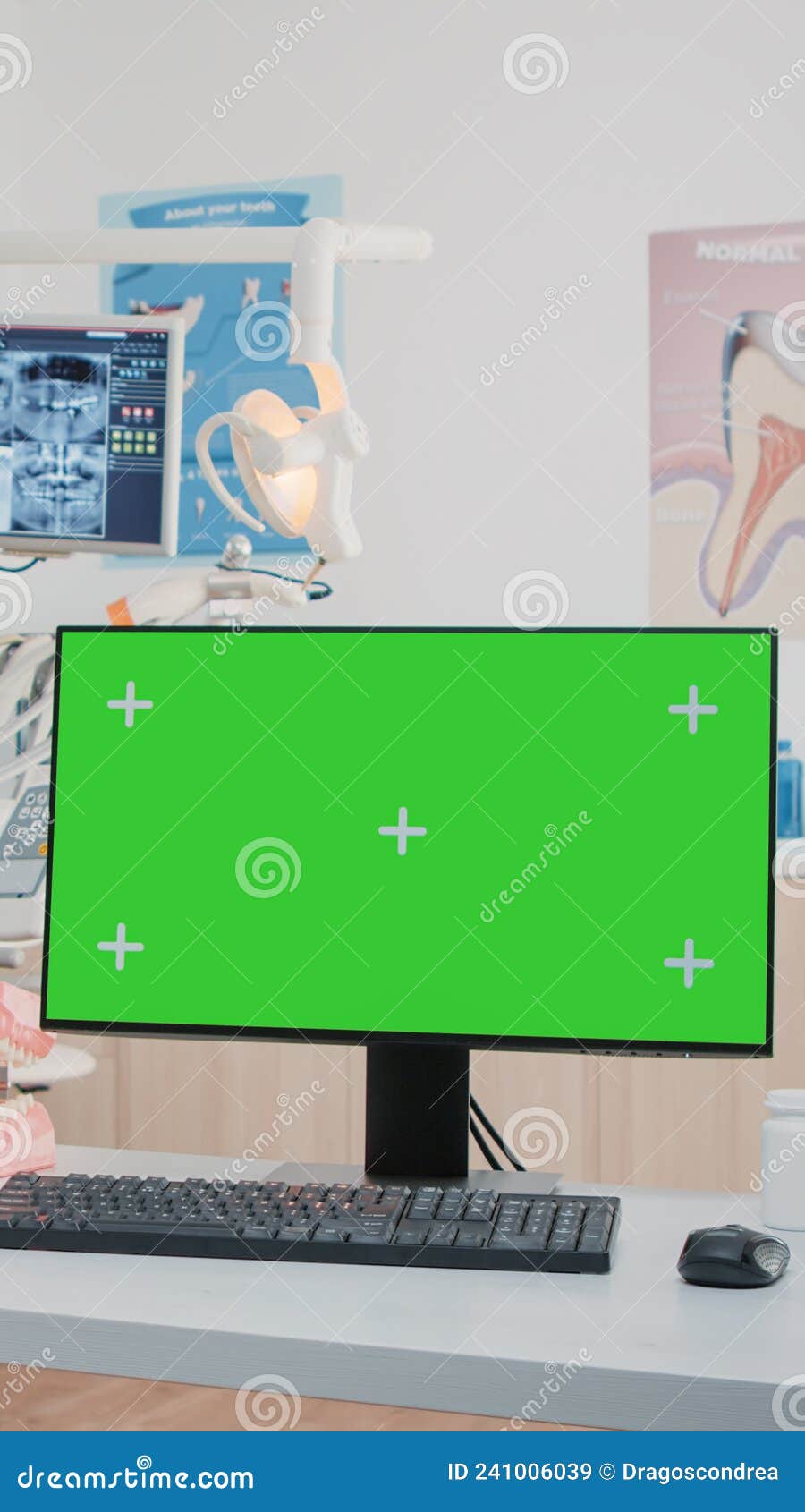 Horizontal Green Screen on Computer in Dentist Office Stock Image ...