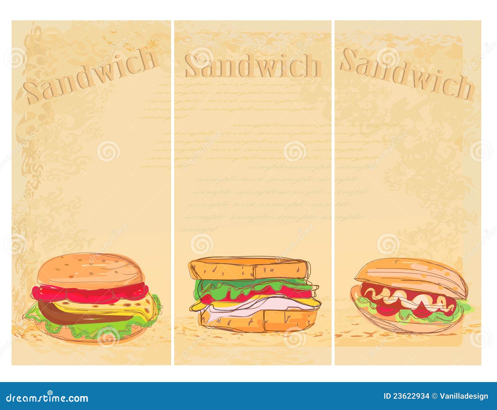 Horizontal Grunge Background with Sandwich Set Stock Vector ...