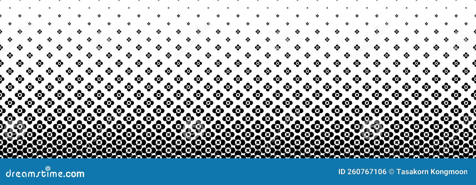 Horizontal Halftone of Black Flowers Design for Pattern and Background ...