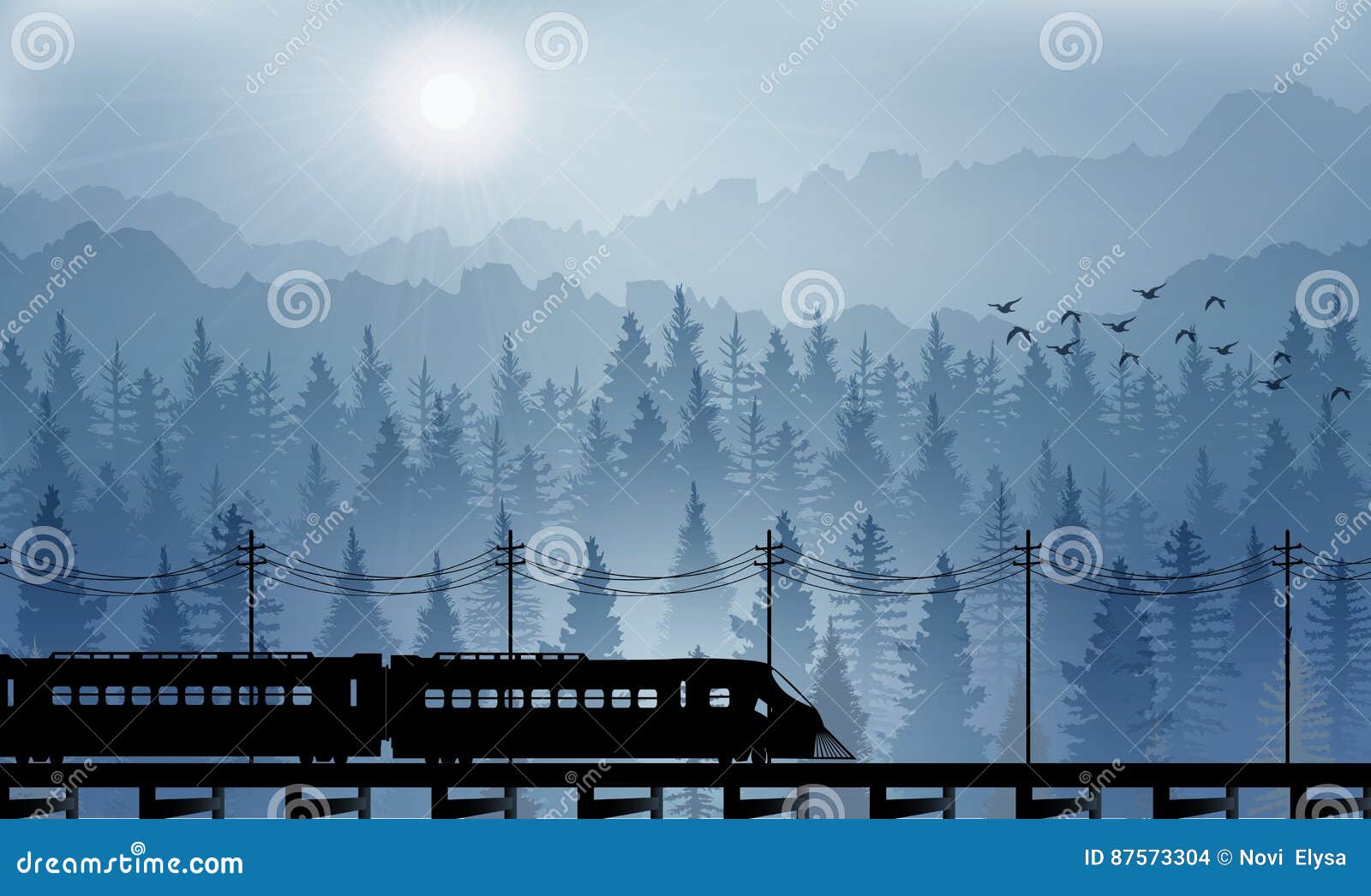 Horizontal The High Speed Train On Landscape Forest Background Stock ...