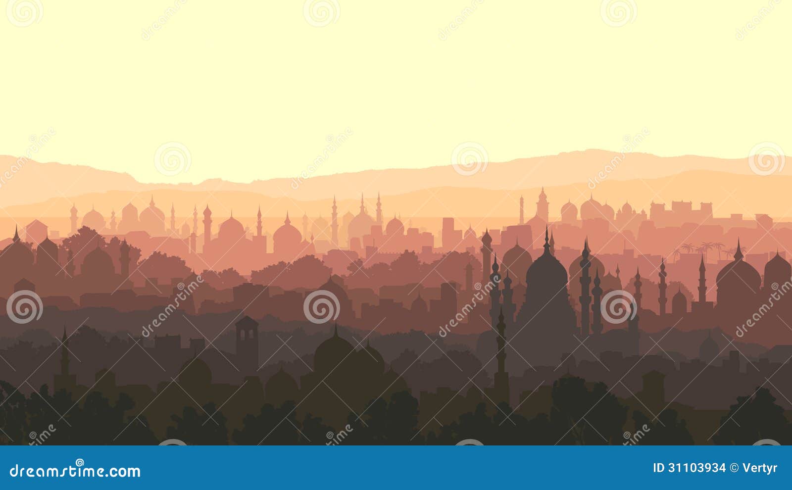 Horizontal Illustration of Big Arab City at Sunset. Stock Vector ...