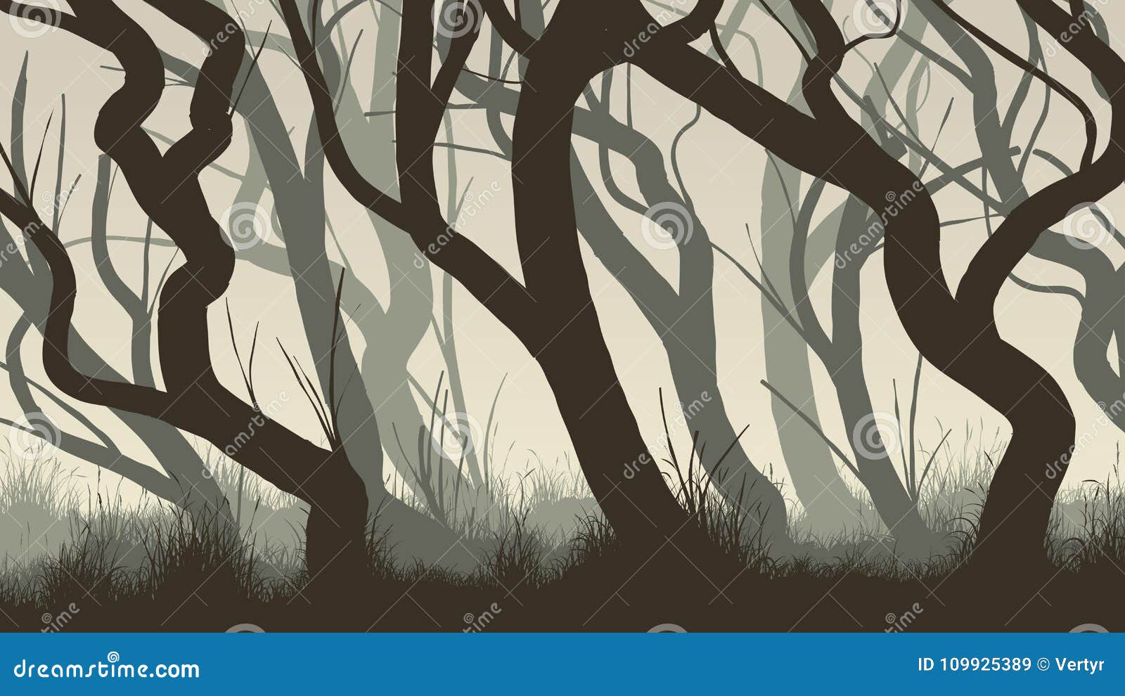 Horizontal Illustration of Curved Trees Forest. Stock Vector ...