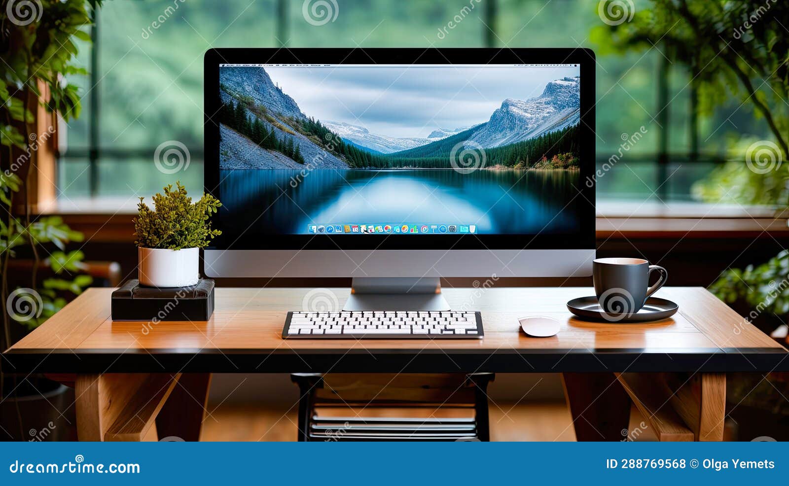 Horizontal Illustration of Digital Workspace in and Nature Outside the ...