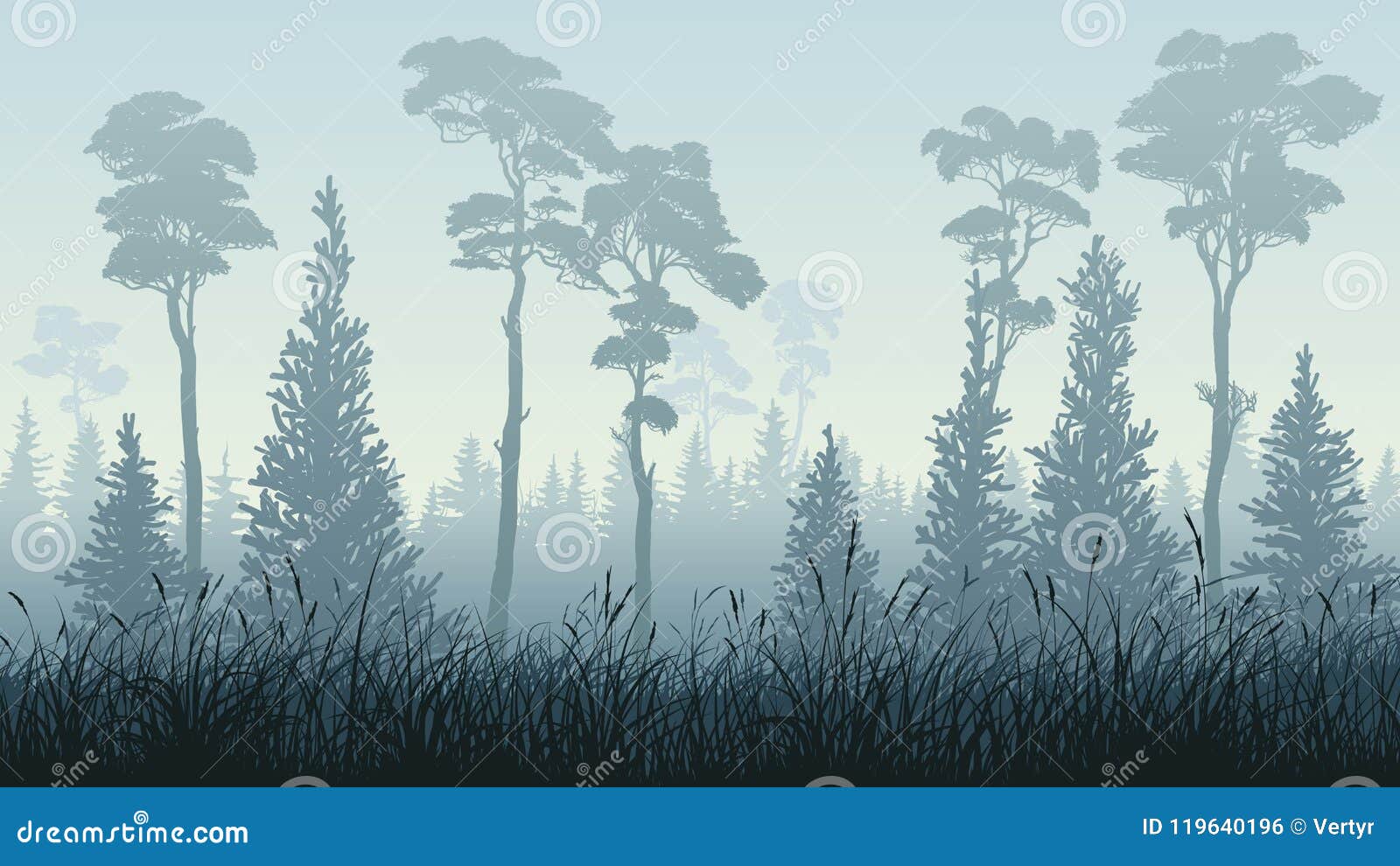 Horizontal Illustration of Forest with Grass. Stock Vector ...