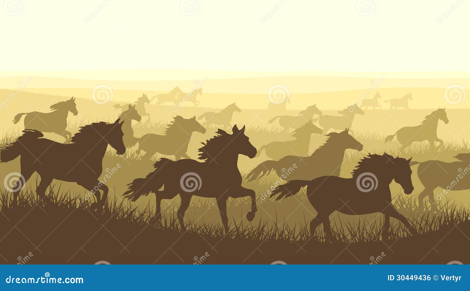 Horizontal Illustration Herd of Horses. Stock Vector - Illustration of ...