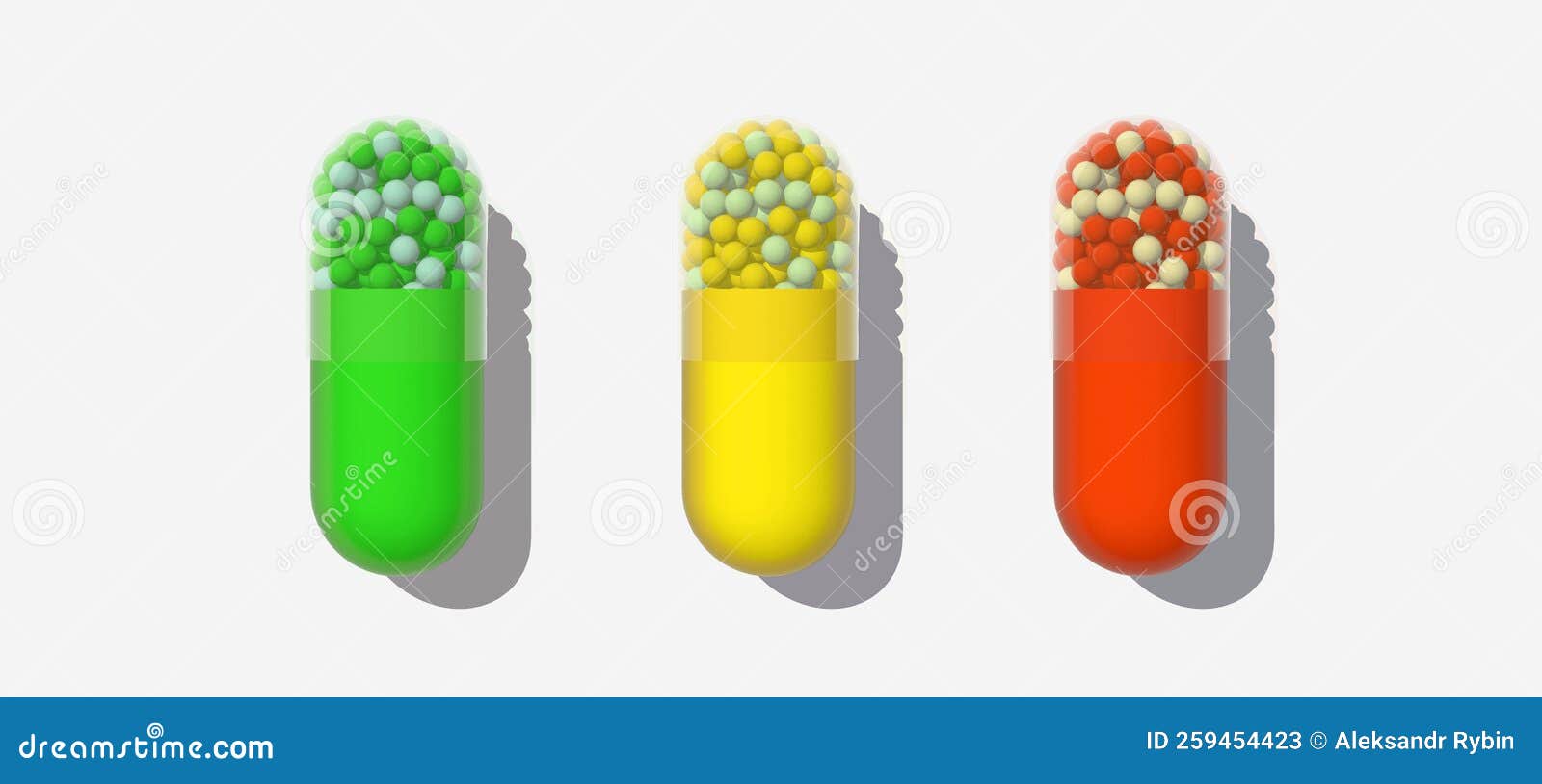 Set of Three Multi-colored Pills 3d Render Isolated on a White ...