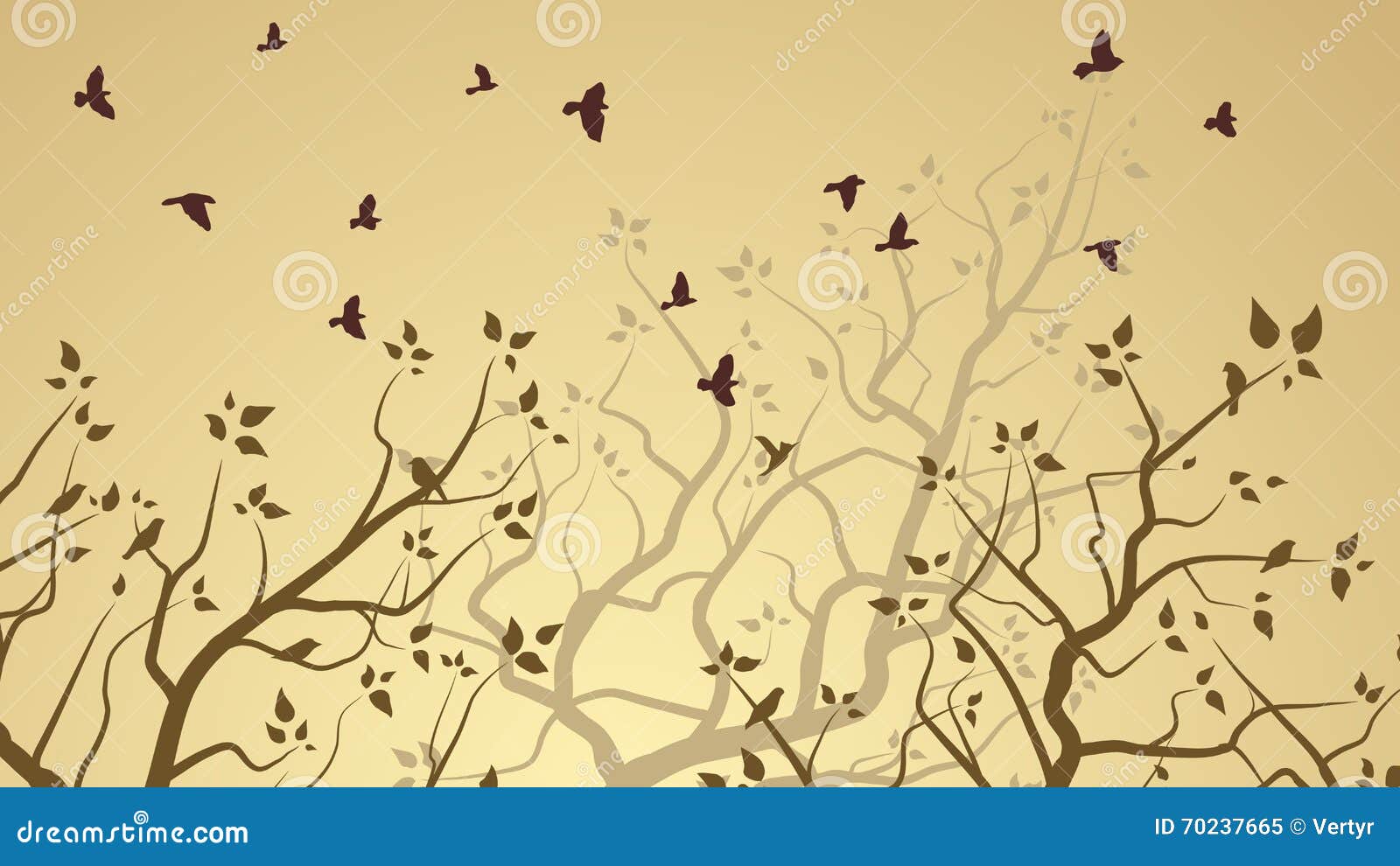 Horizontal Illustration of Tree Branches and Birds. Stock Vector ...