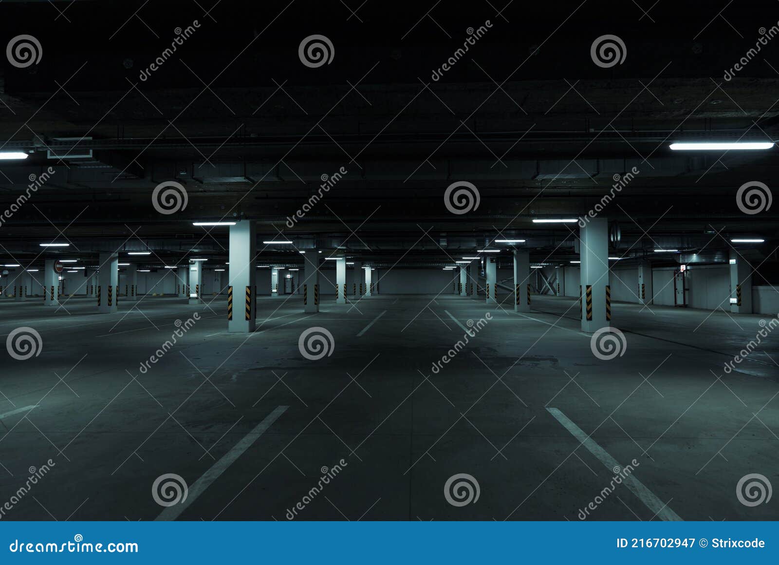 Horizontal Image of Dark Underground Parking Lot Stock Image - Image of ...