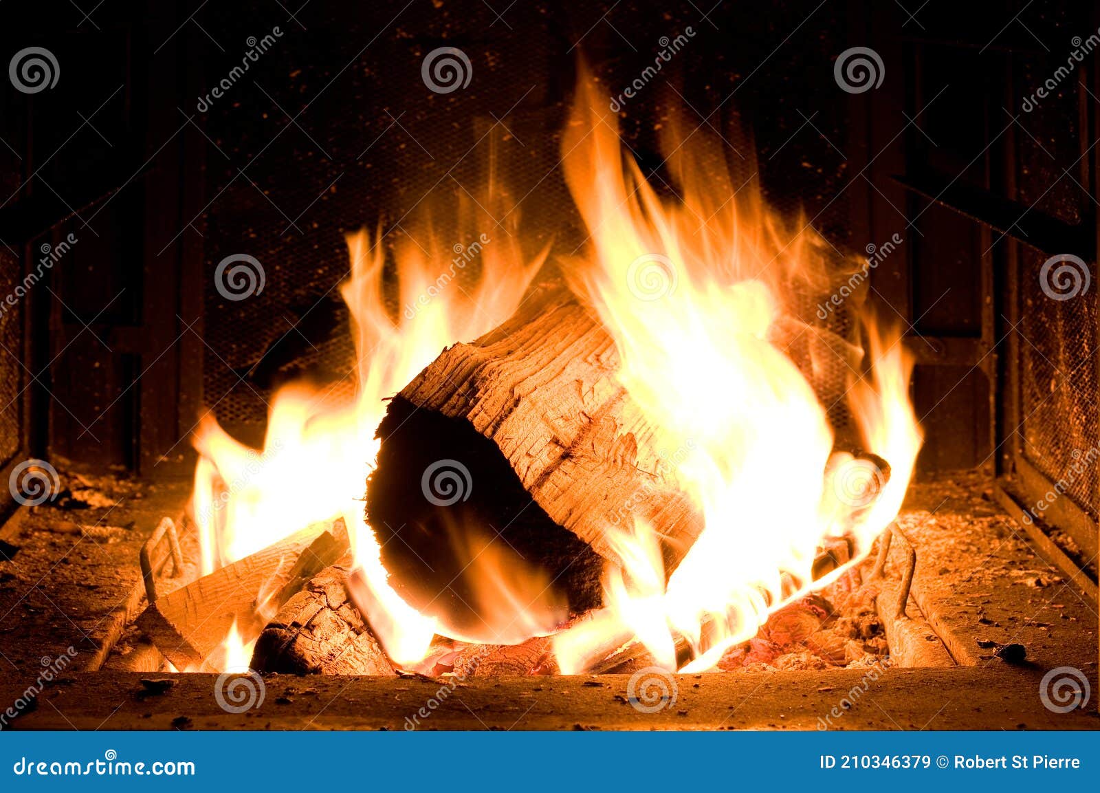 Horizontal Image of Fire Log Burning Intensively in Firepit Stock Image ...