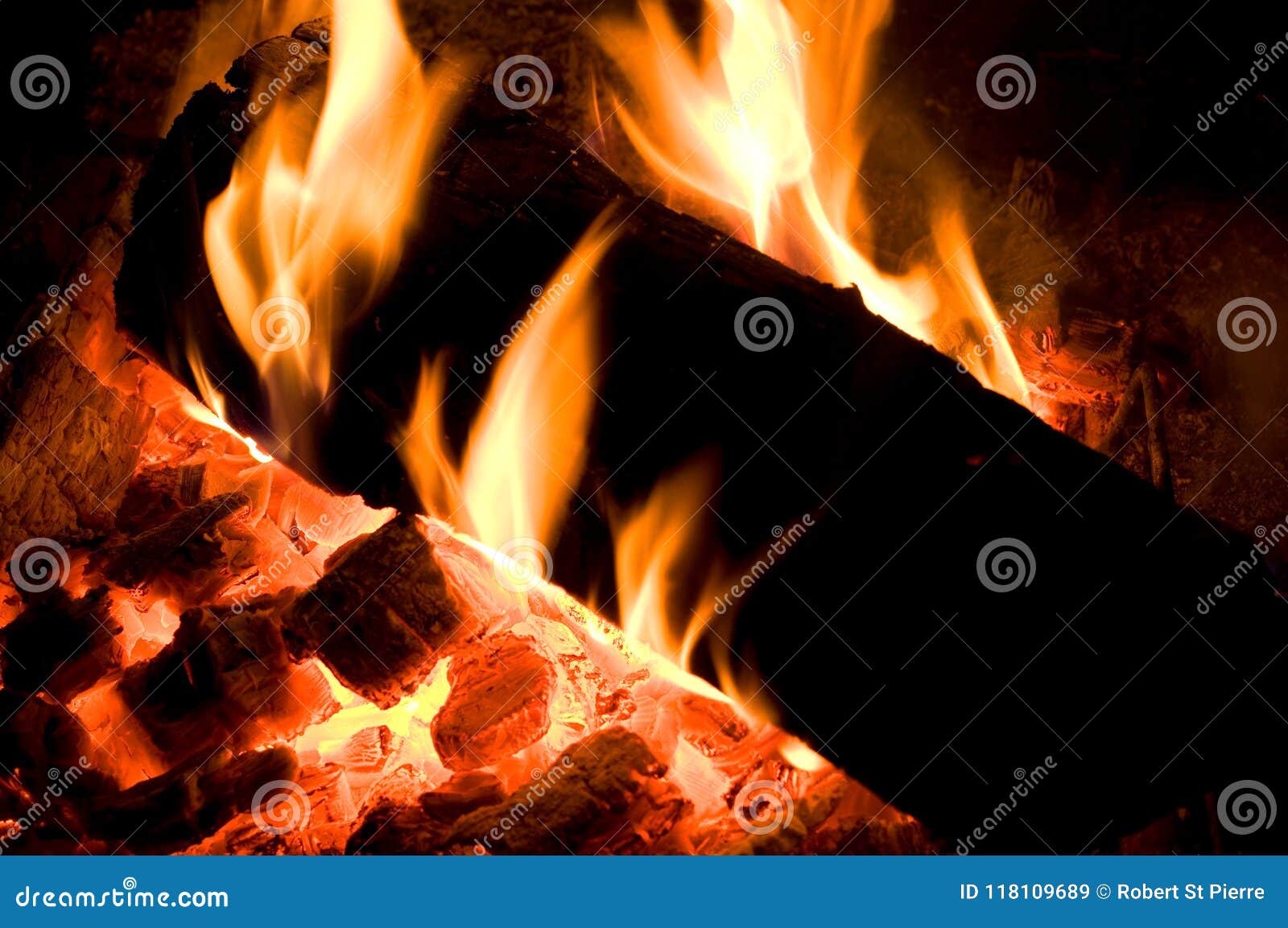 Horizontal Image of Fire Log Burning Intensively Stock Image - Image of ...