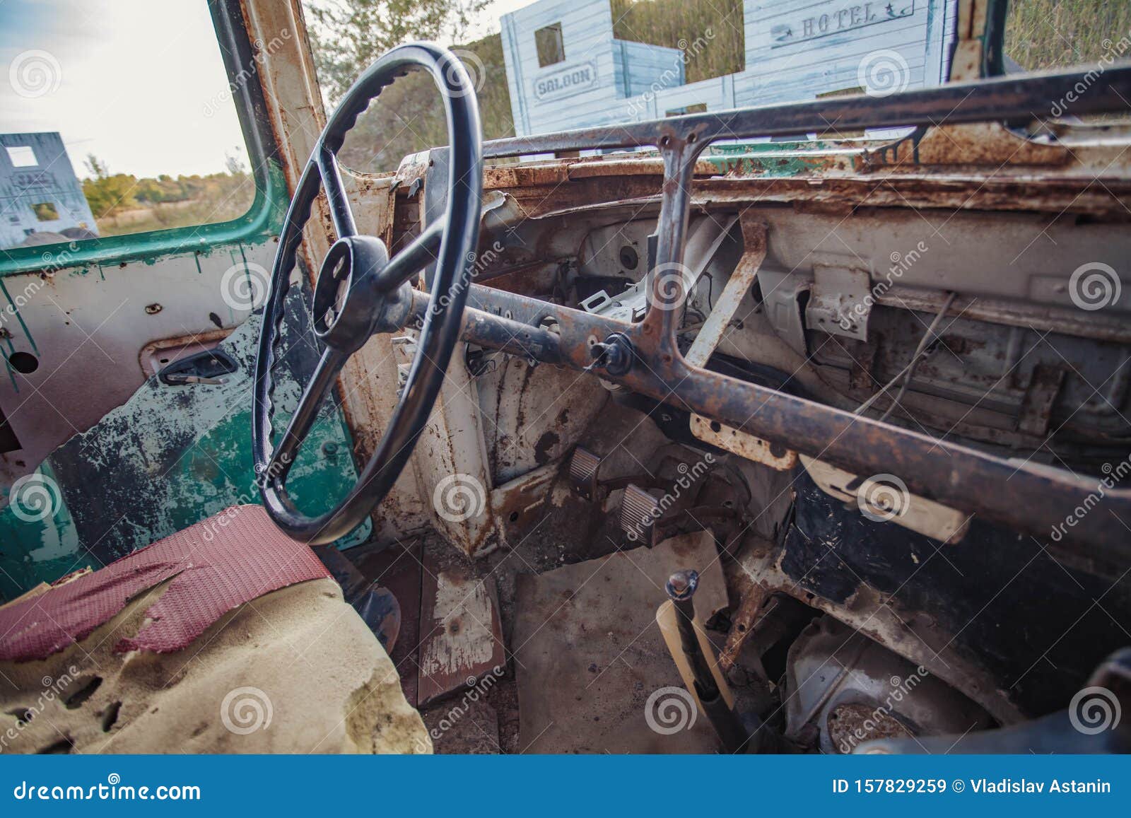 Horizontal Image of the Inside of the Front of a Very Old Broken Down ...