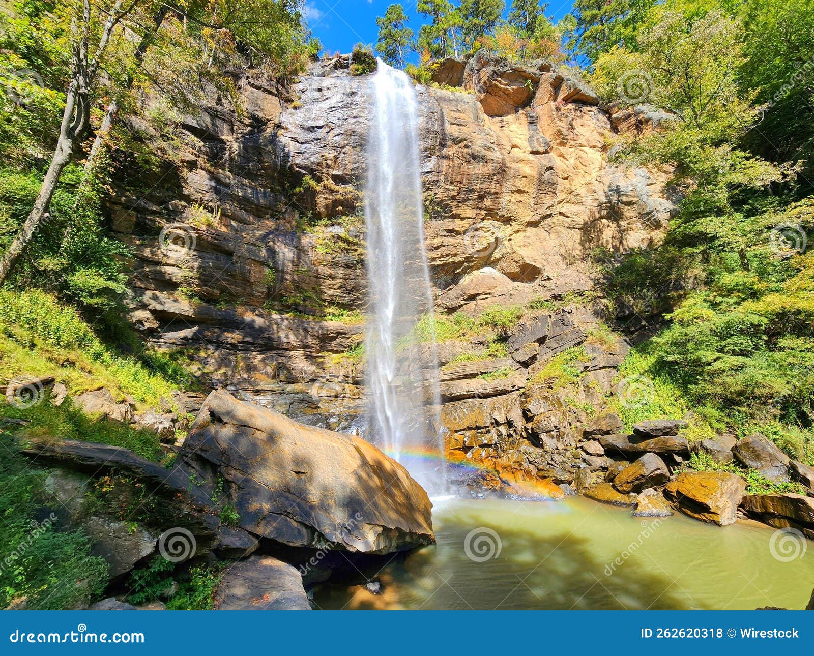Horizontal Image of a Waterfall Falling from Rocks in a Small Lake ...
