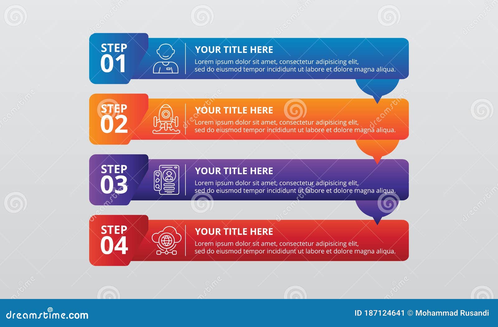 Horizontal Infographics Template Design With Four Steps Cartoon Vector ...