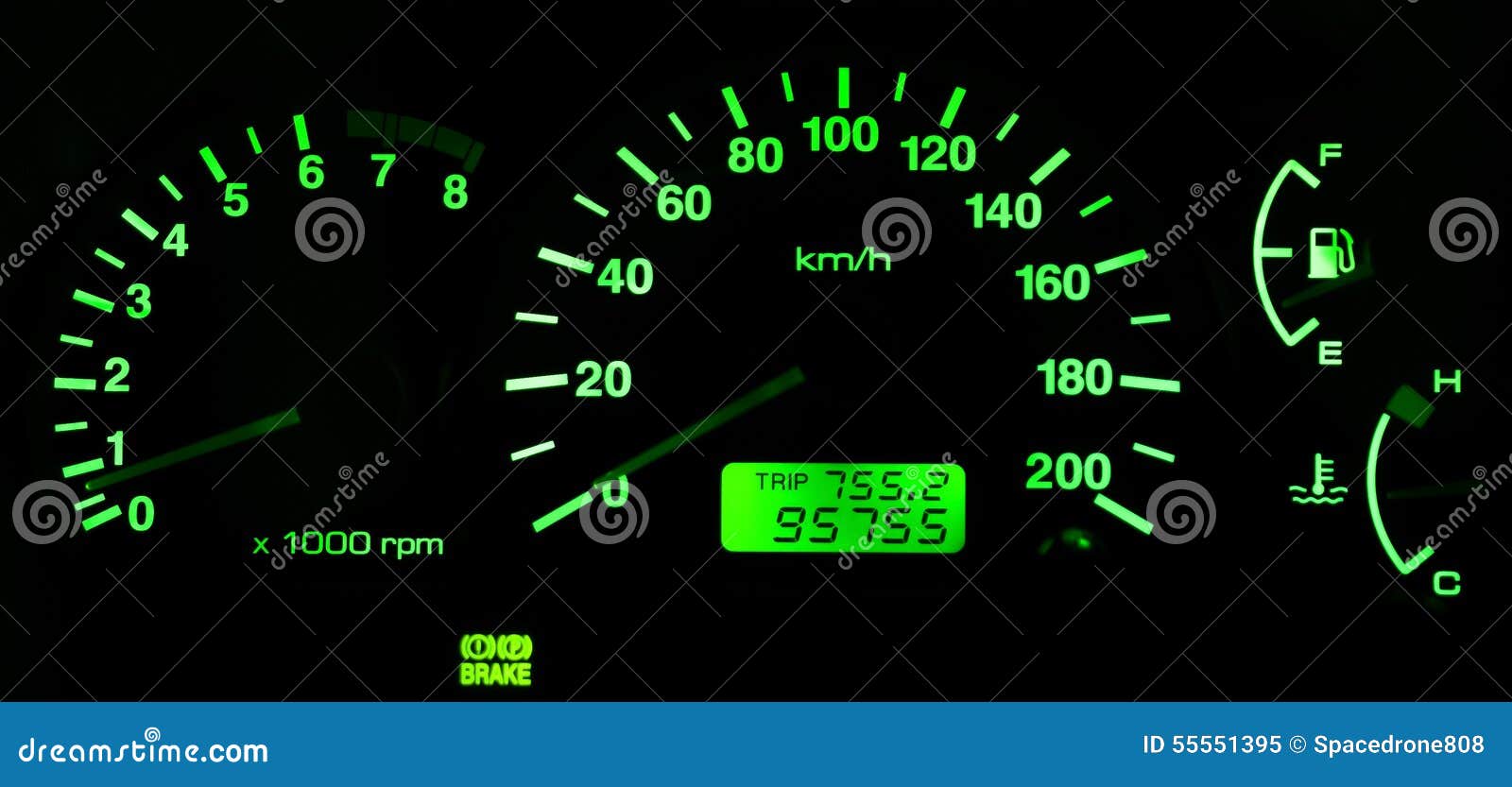 Horizontal Isolated Green Car Speedometer No Fuel Panel Stock Photos ...