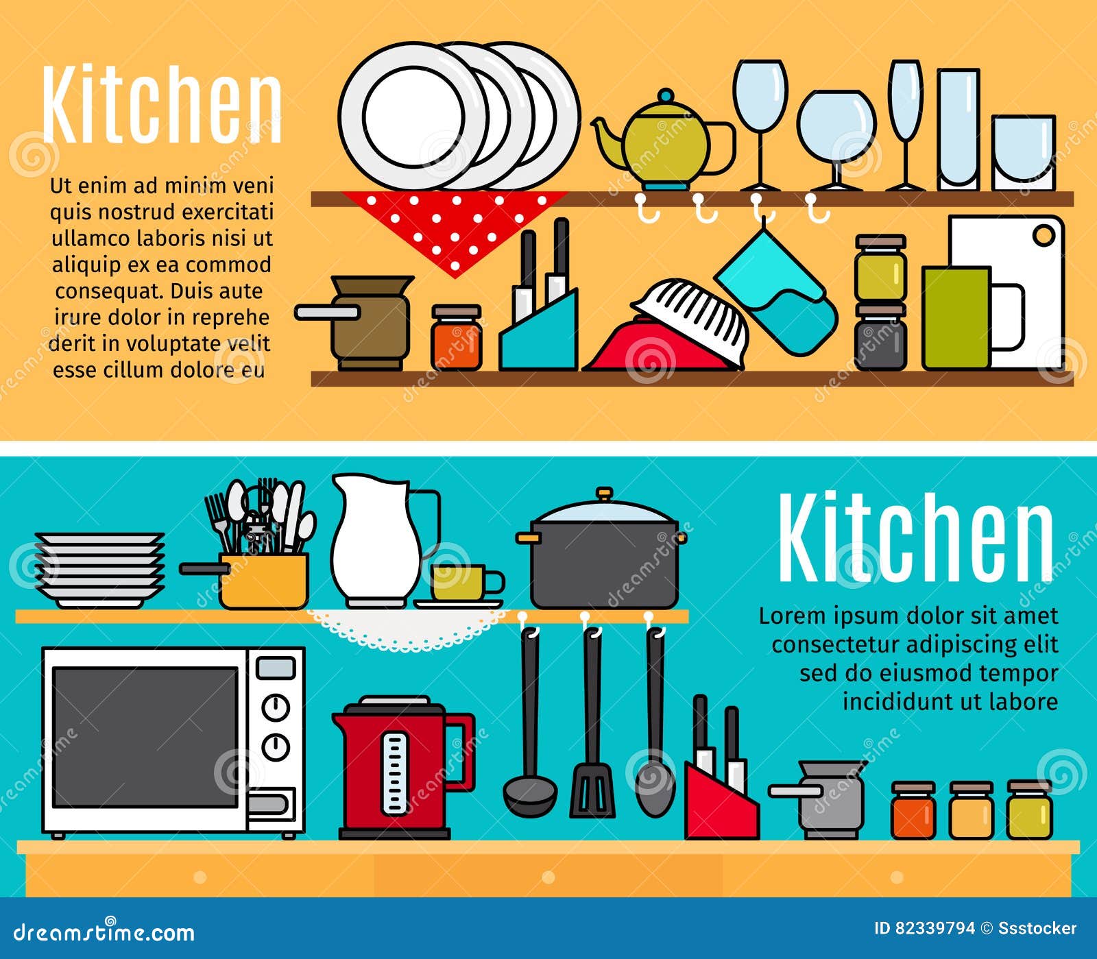 Horizontal Kitchen Banners Templates Stock Vector - Illustration of ...